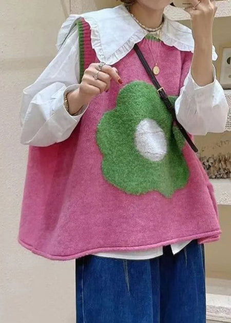 Pink O Neck Green Patchwork Knit Vest Sleeveless – INNSLANE