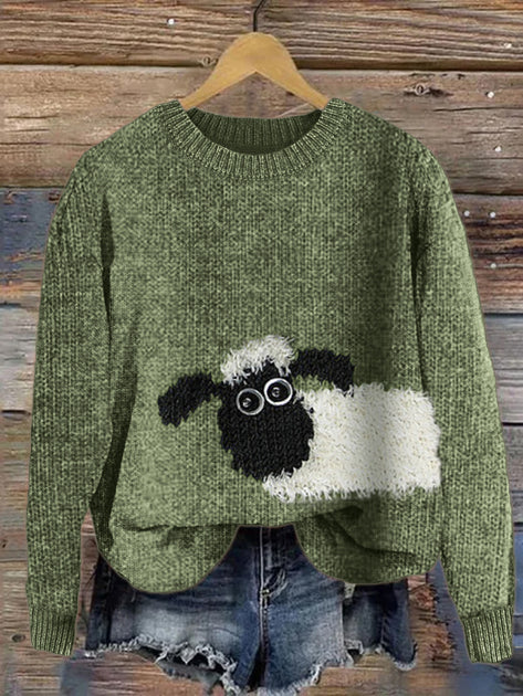 Lovely Fuzzy Sheep Knit Art Cozy Sweater – INNSLANE