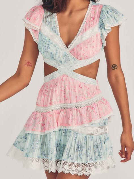 Matching color floral mini dress – INNSLANE