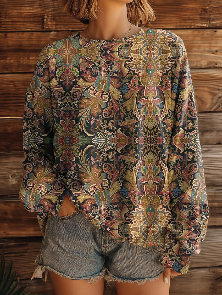 Women's Retro Ethnic Totem Pattern Print Casual Crew Neck Sweatshirt – INNSLANE
