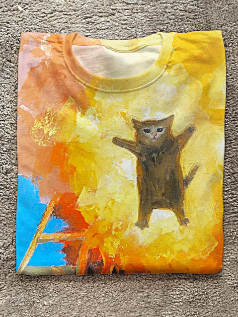 Women's Retro Funny Exploding Kitten Print Crew Neck T-shirt – INNSLANE