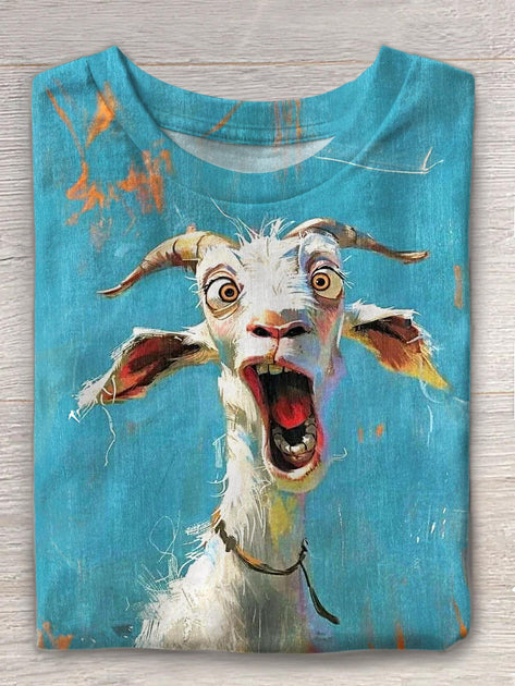 Retro Scared Goat Print Crew Neck T-shirt – INNSLANE