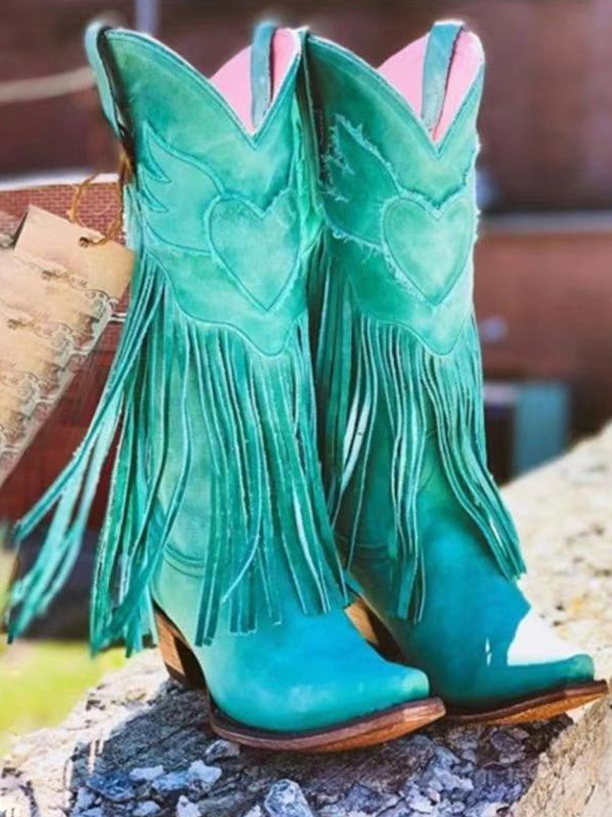 Women Knee High Vintage Tassels Cowboy Boots – INNSLANE
