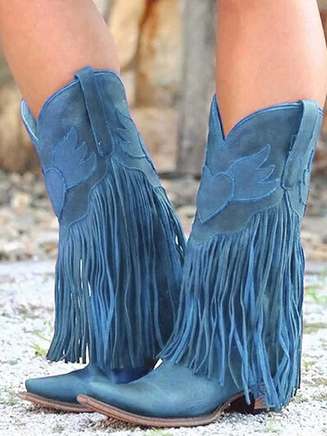 Women Knee High Vintage Tassels Cowboy Boots – INNSLANE