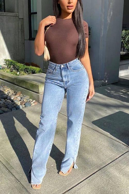 High Waist Ripped Slit Jeans – INNSLANE
